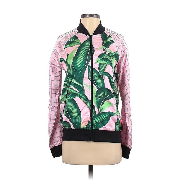 adidas | Jackets & Coats | Adidas Palm Leaf Pink Green Track Jacket S ...
